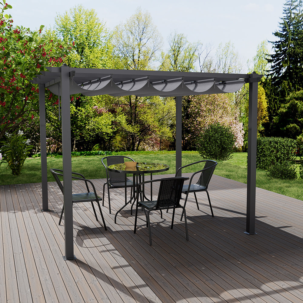 3x3M Black Outdoor Aluminum Patio Pergola with Light Grey Canopy ...