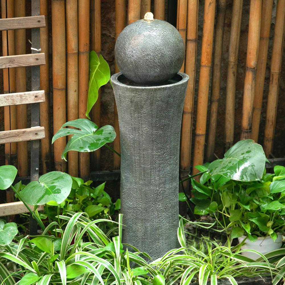Dark Grey Sphere Electric Fountain Water Feature with LED Light ...