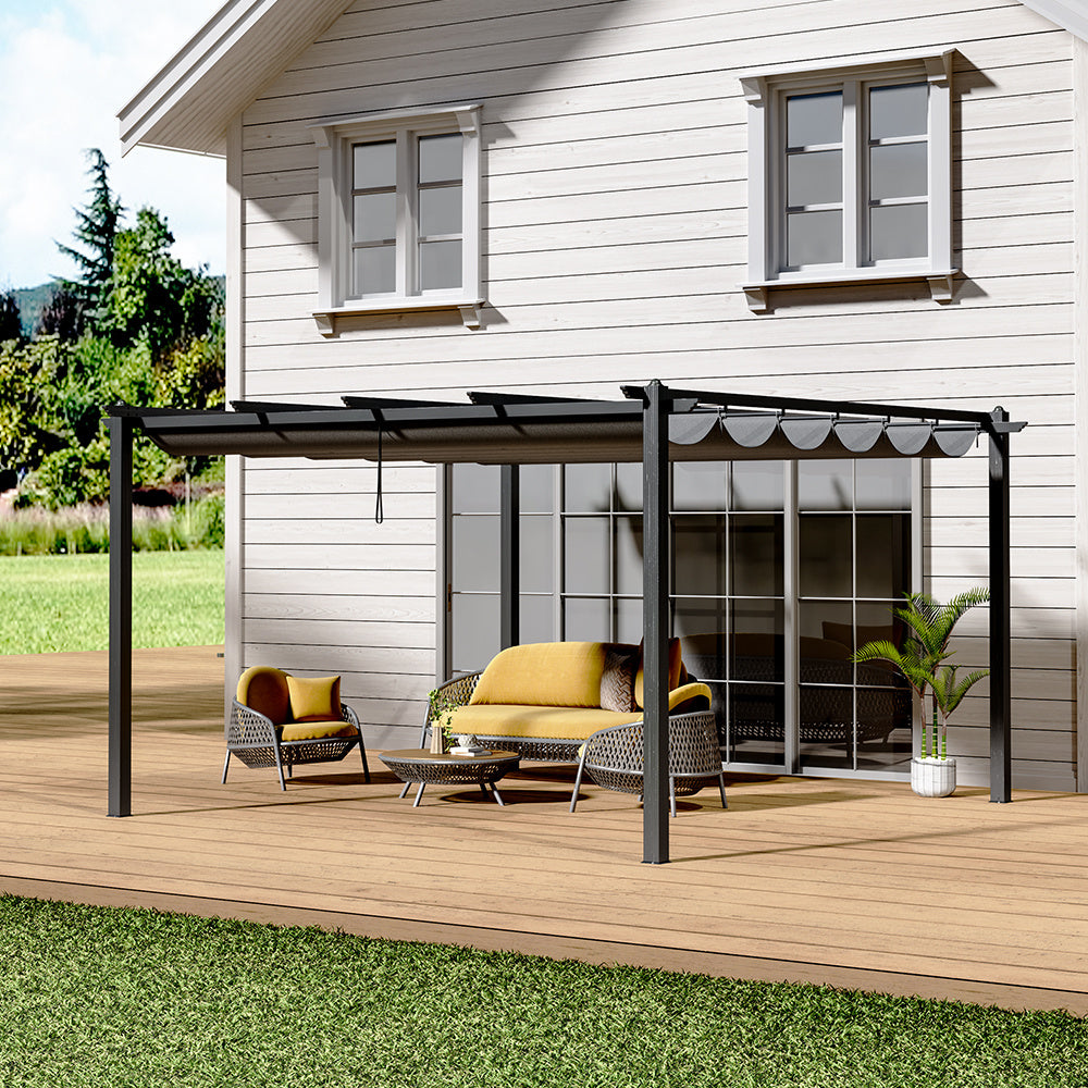 4x4M Black Outdoor Aluminum Patio Pergola with Charcoal Grey Canopy ...