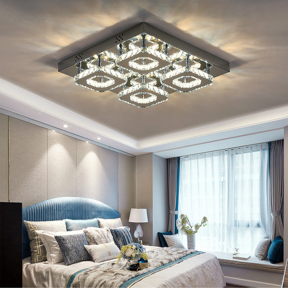 Square Large-size LED Ceiling Light Crystal Pendant Lamp Cool White ...